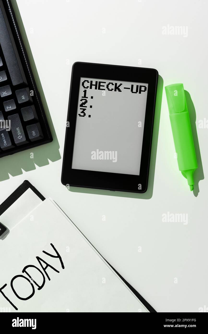 Text caption presenting Check Up, Word for physical medical or clinical ...