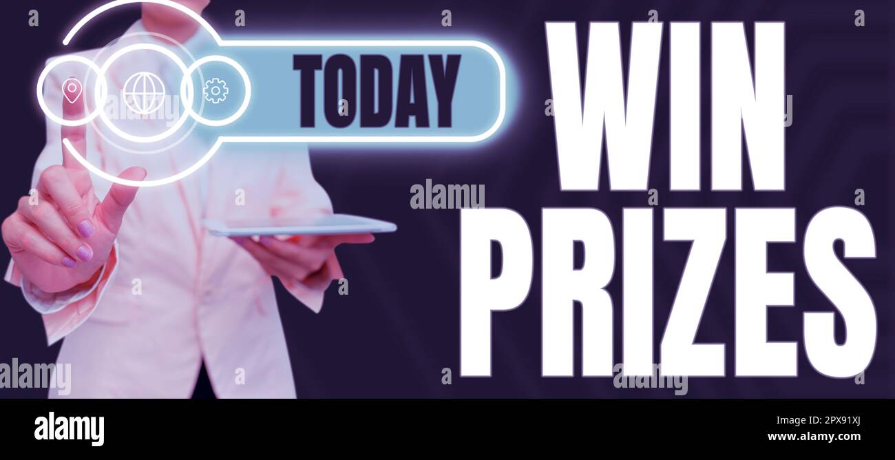 Conceptual display Win Prizes, Business showcase something given for ...