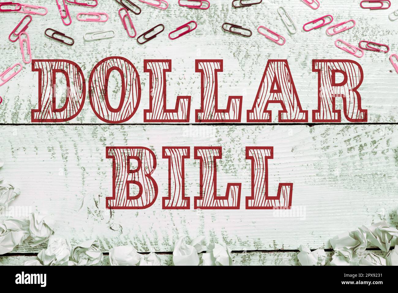 Text caption presenting Dollar Bill, Word for a piece of paper money ...