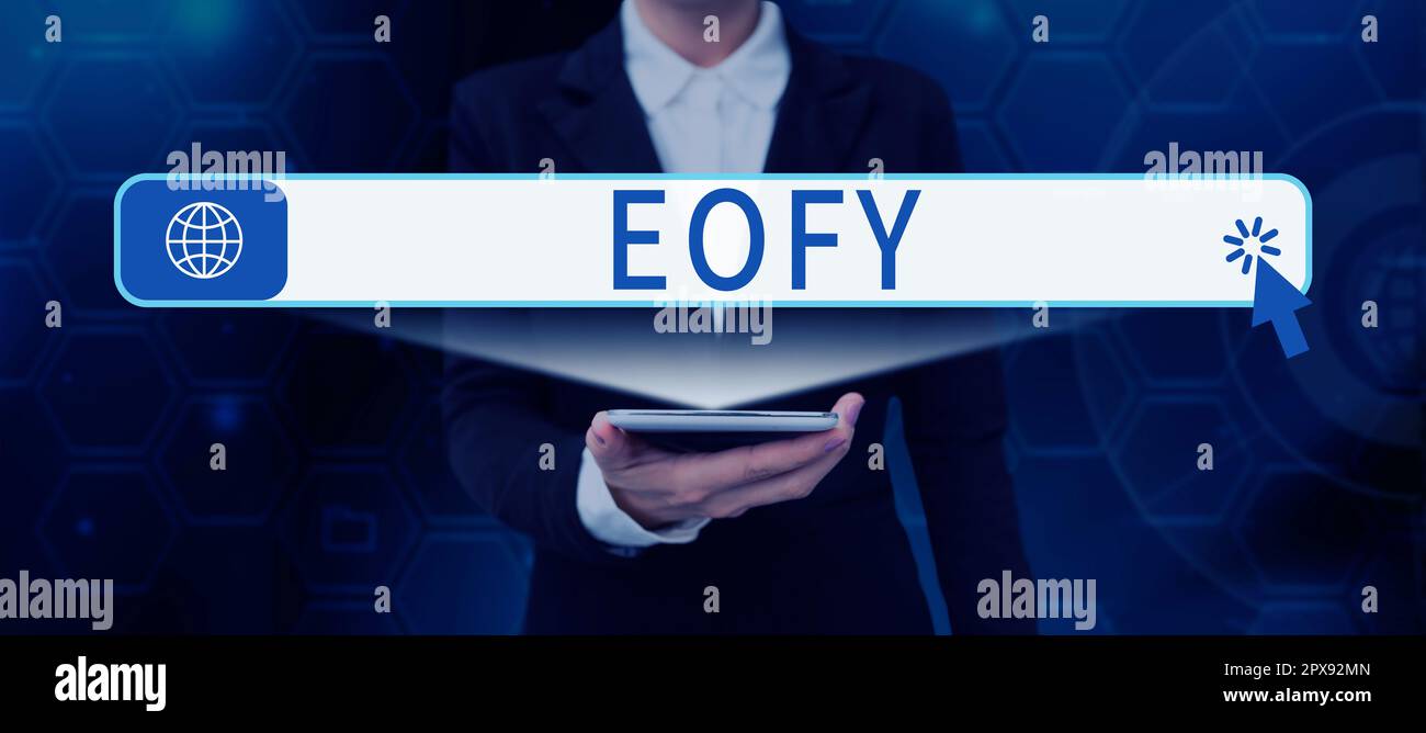 Text caption presenting Eofy, Concept meaning a mega sale held on an ...