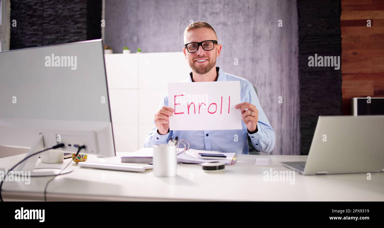 Business Enrollment And Registration. Enroll Now Sign Stock Photo - Alamy