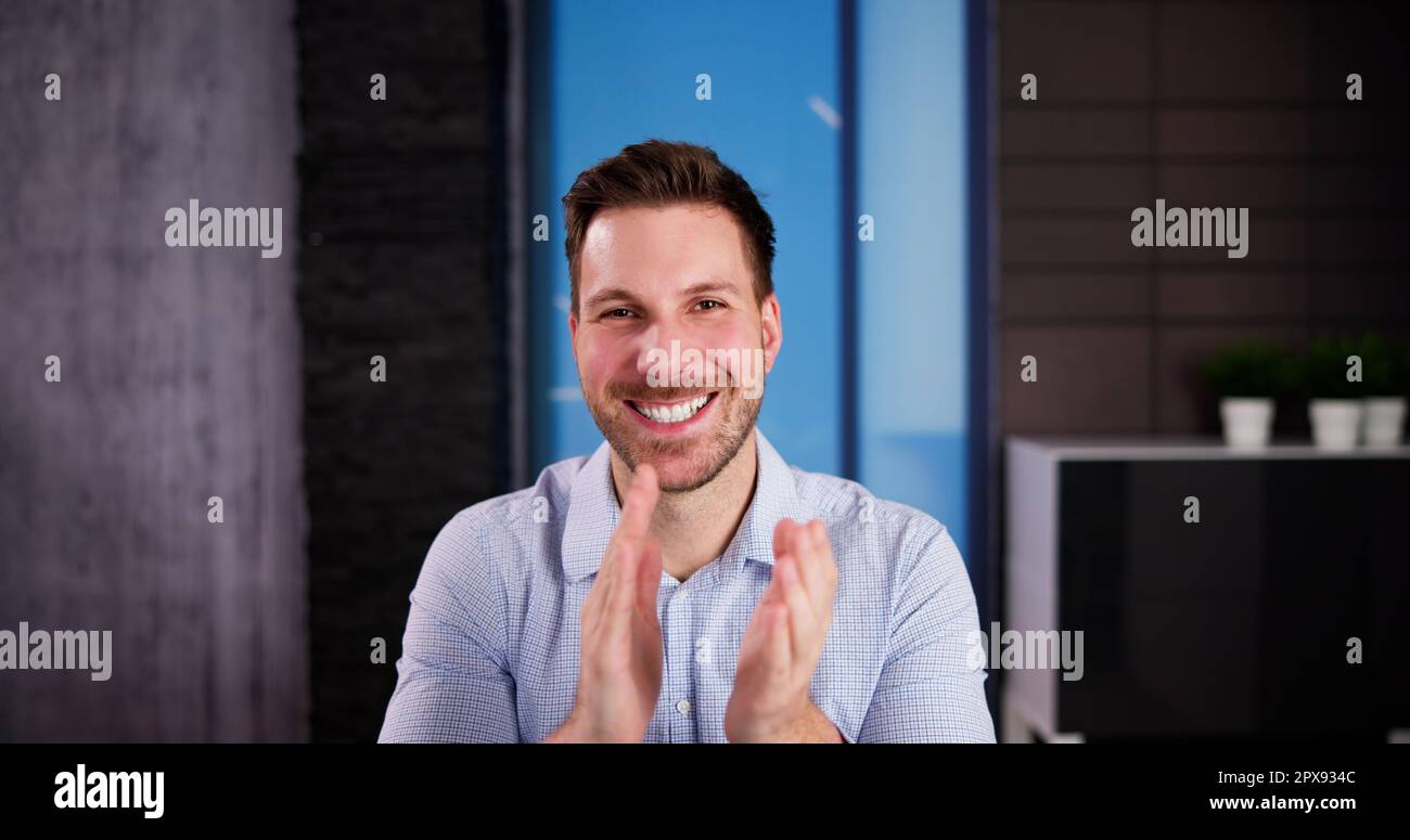 Man Clapping In Online Video Conference Business Call Stock Photo - Alamy