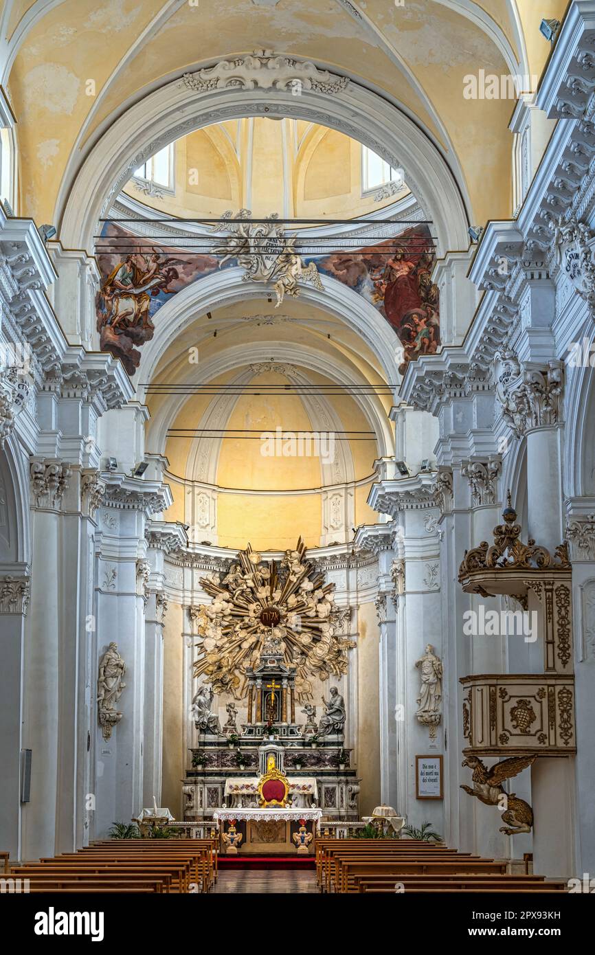 Interior and high altar with stucco and gold of the baroque church of ...