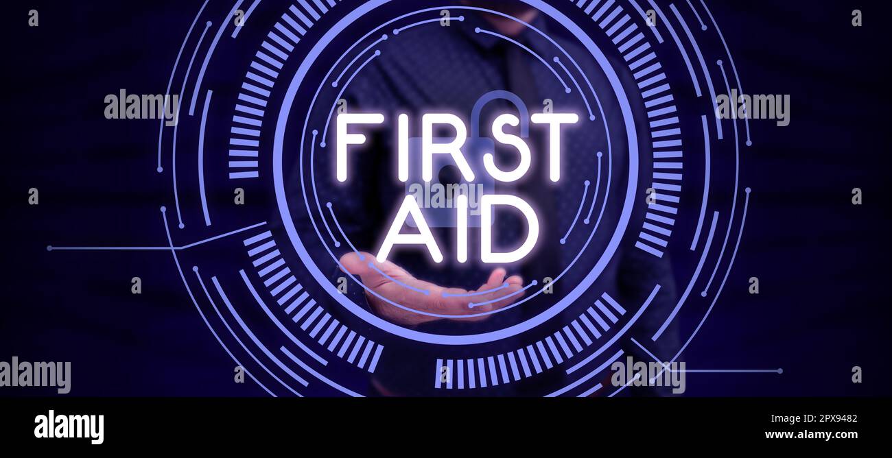 Conceptual caption First Aid, Business approach Practise of healing ...