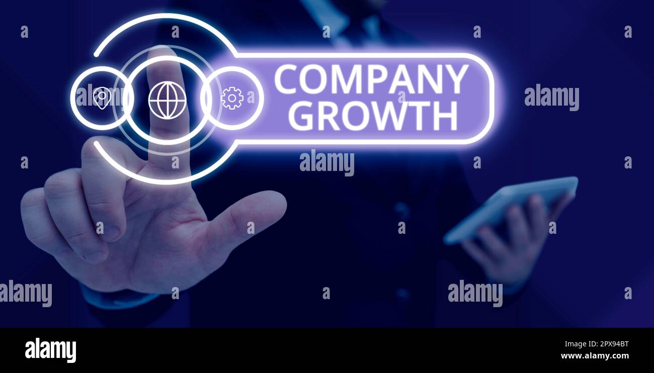 Hand writing sign Company Growth, Business showcase a long-term stage ...
