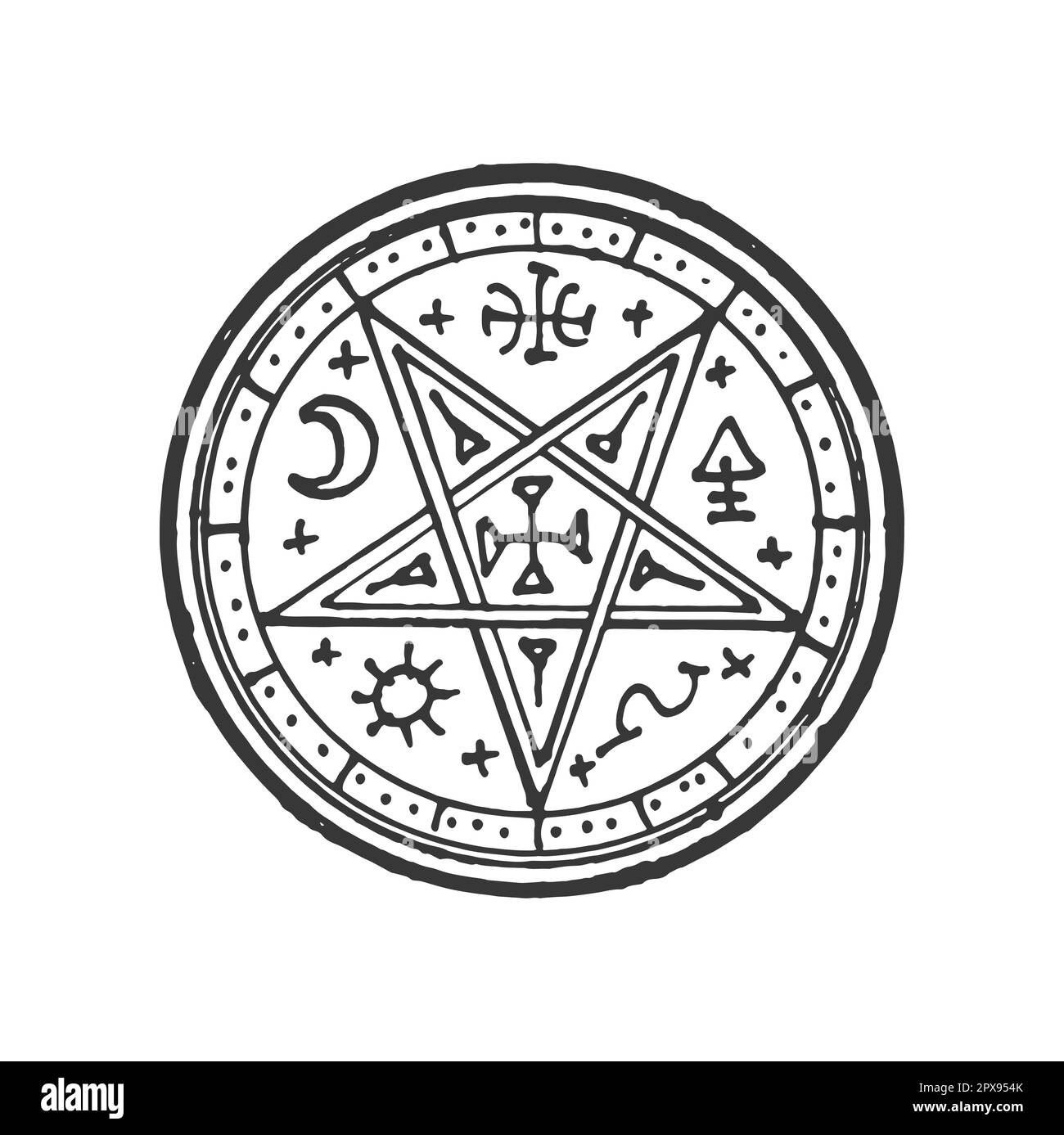 Esoteric amulet, mandala, magic talisman isolated circle with pentagram ...