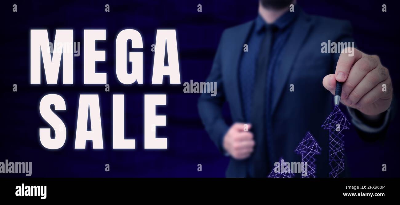 Text showing inspiration Mega Sale, Word for The day full of special ...