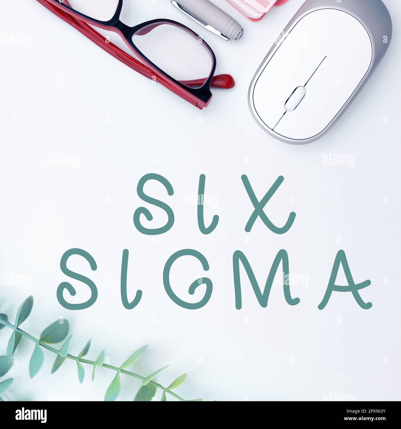 Text caption presenting Six Sigma, Business approach management ...