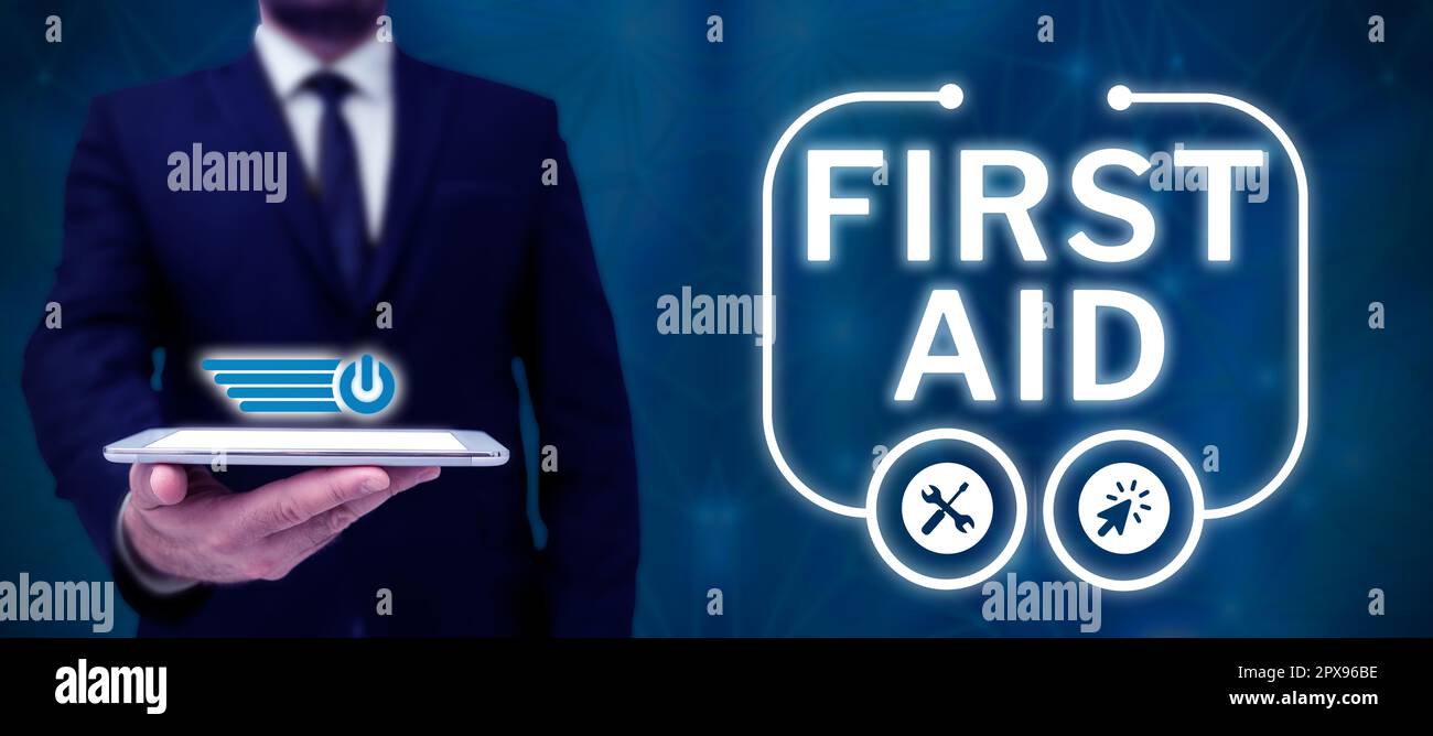 Conceptual caption First Aid, Word for Practise of healing small cuts ...