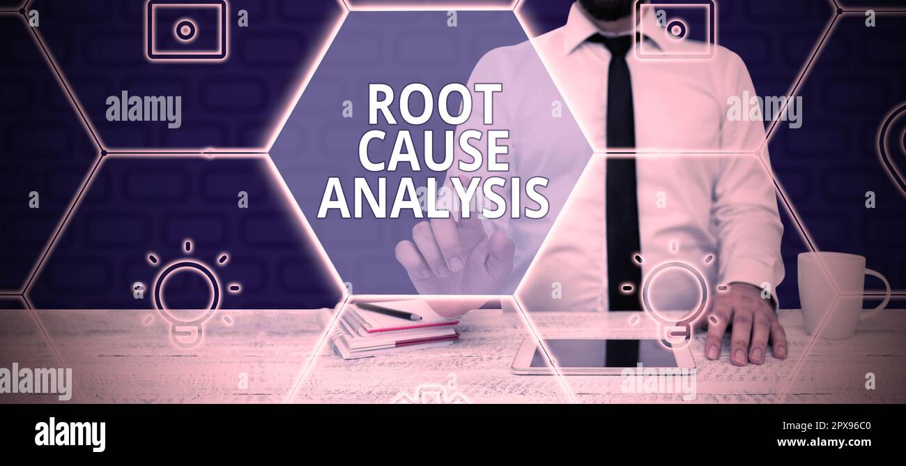 Conceptual caption Root Cause Analysis, Business showcase Method of Problem Solving Identify ...