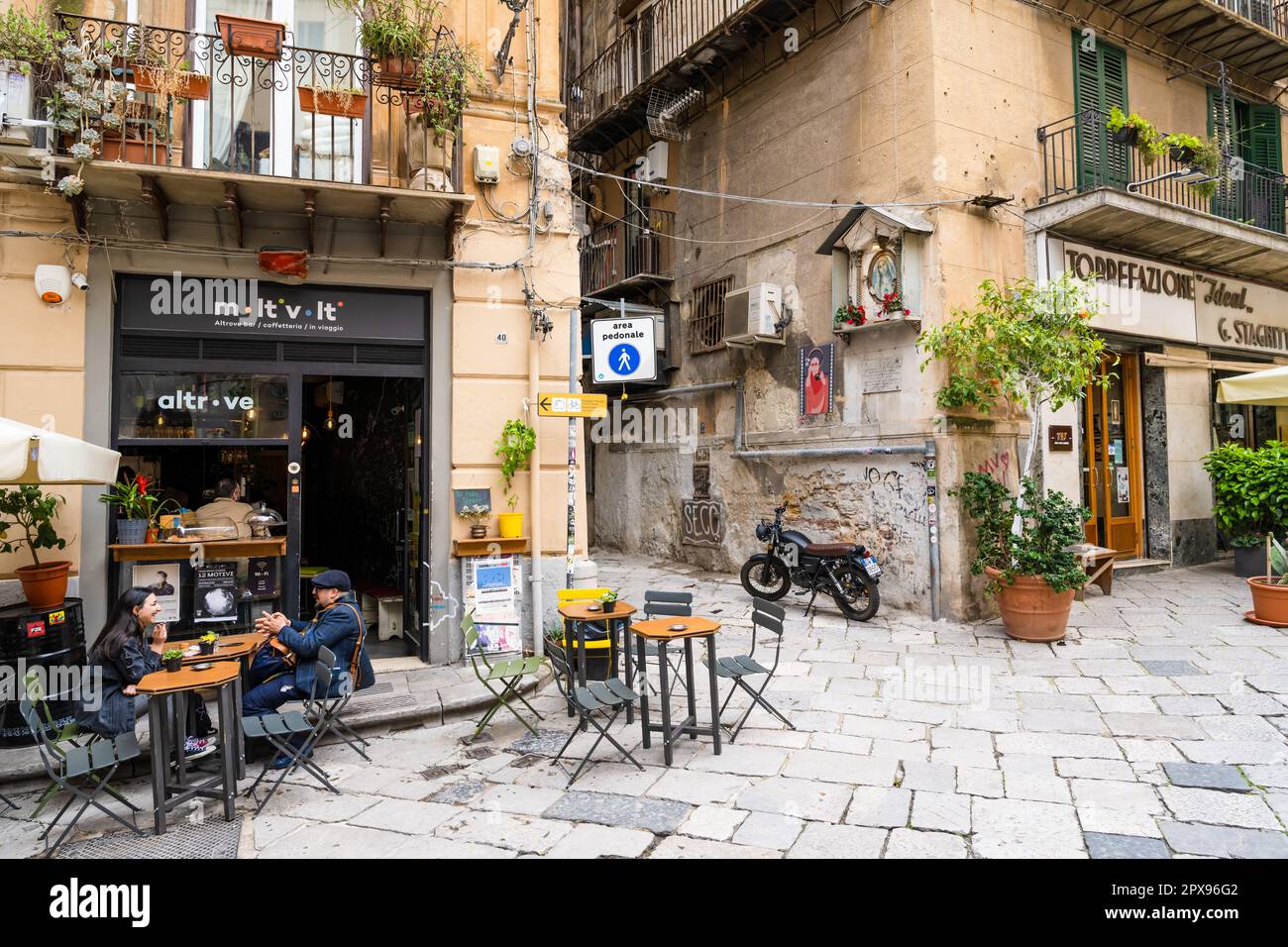 A typical coffee in the old town of Palermo Italy in front of which are ...