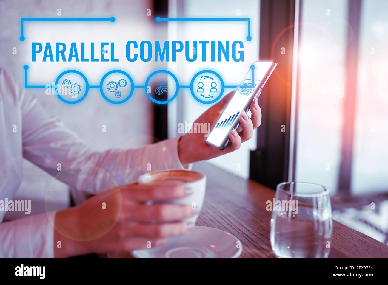 Hand writing sign Parallel Computing, Business concept simultaneous calculation by means of ...