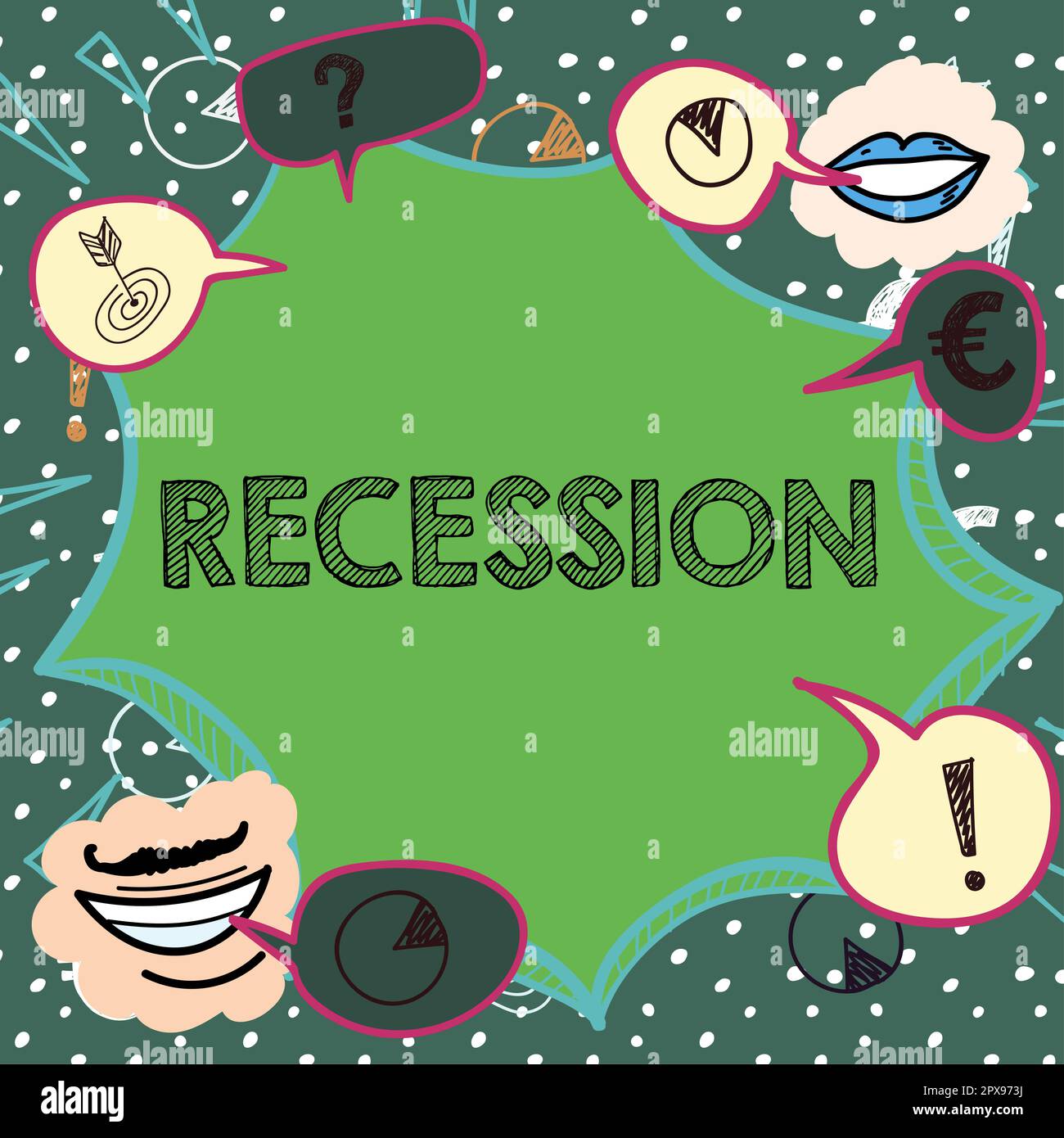 Text sign showing Recession, Internet Concept the process of progressive decrease in growing ...