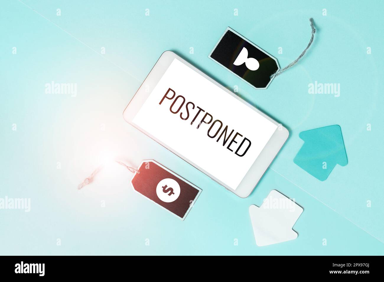 Inspiration showing sign Postponed, Word for to place later in order of ...
