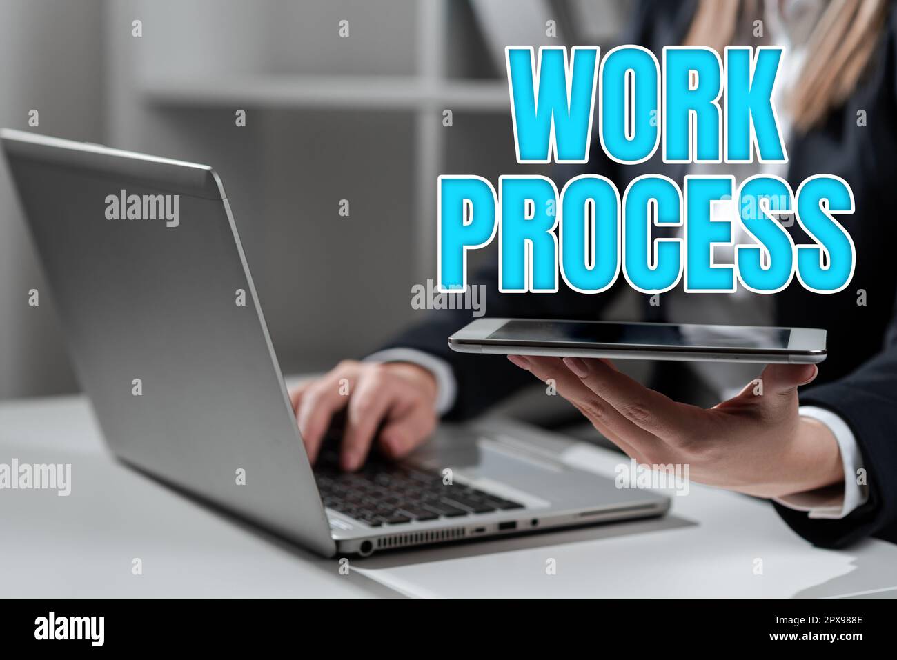 Hand writing sign Work Process, Business showcase Standard procedures ...