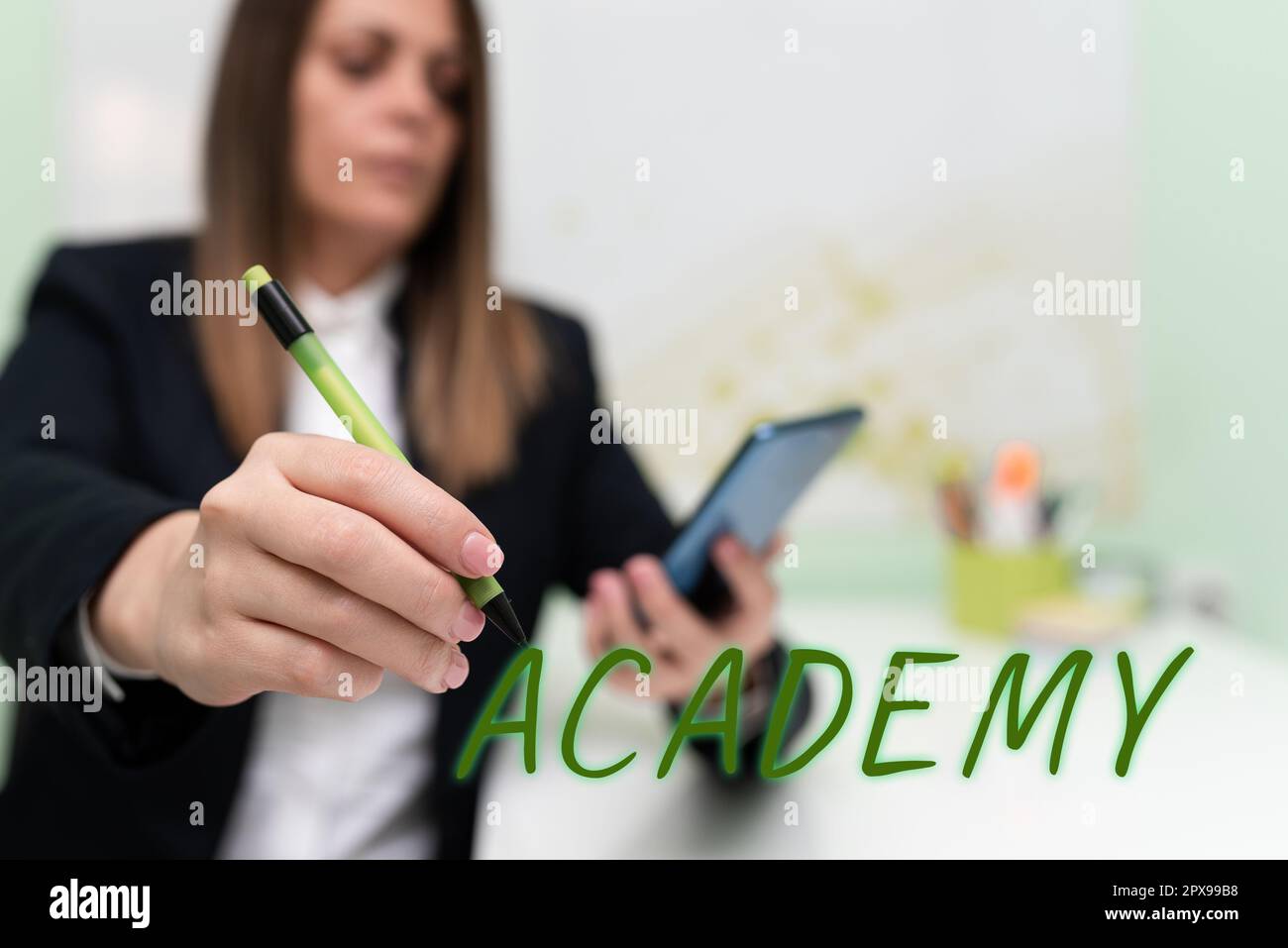 Text caption presenting Academy, Word Written on where students can go ...