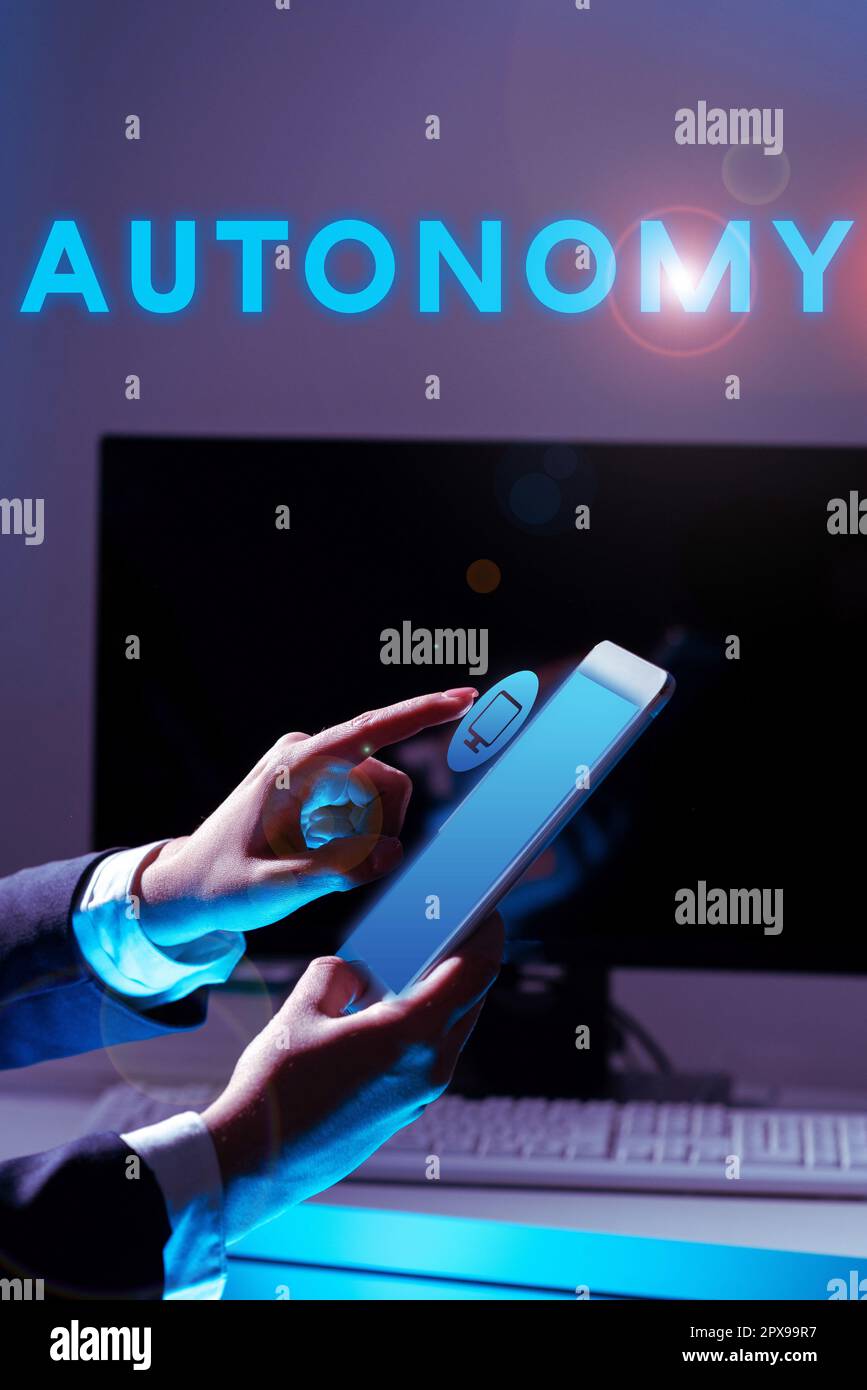 Text Sign Showing Autonomy Business Idea Vehicle That Can Guide Itself Without Human Conduction