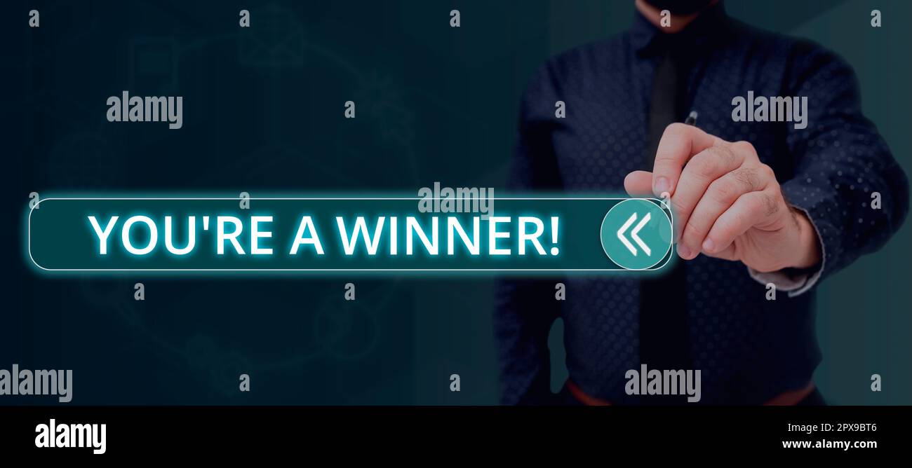 Text caption presenting You'Re a Winner , Word for Winning as 1st place ...
