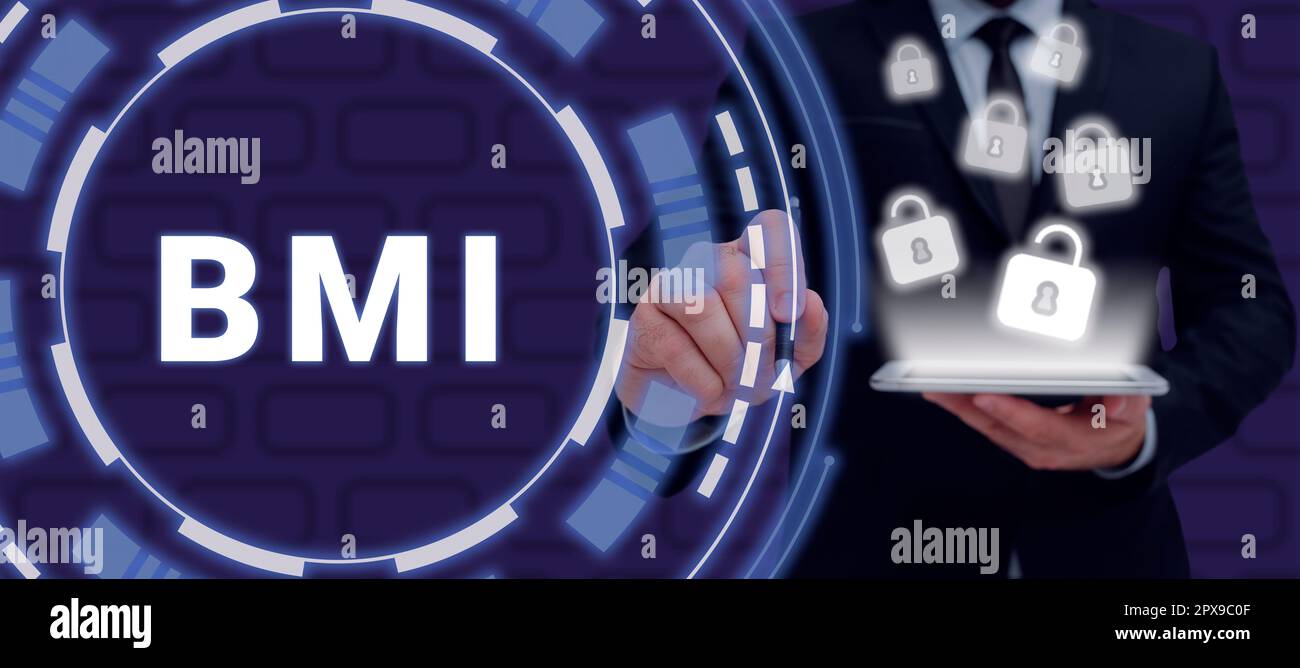 Text sign showing Bmi, Word for Method of estimating body fat levels ...
