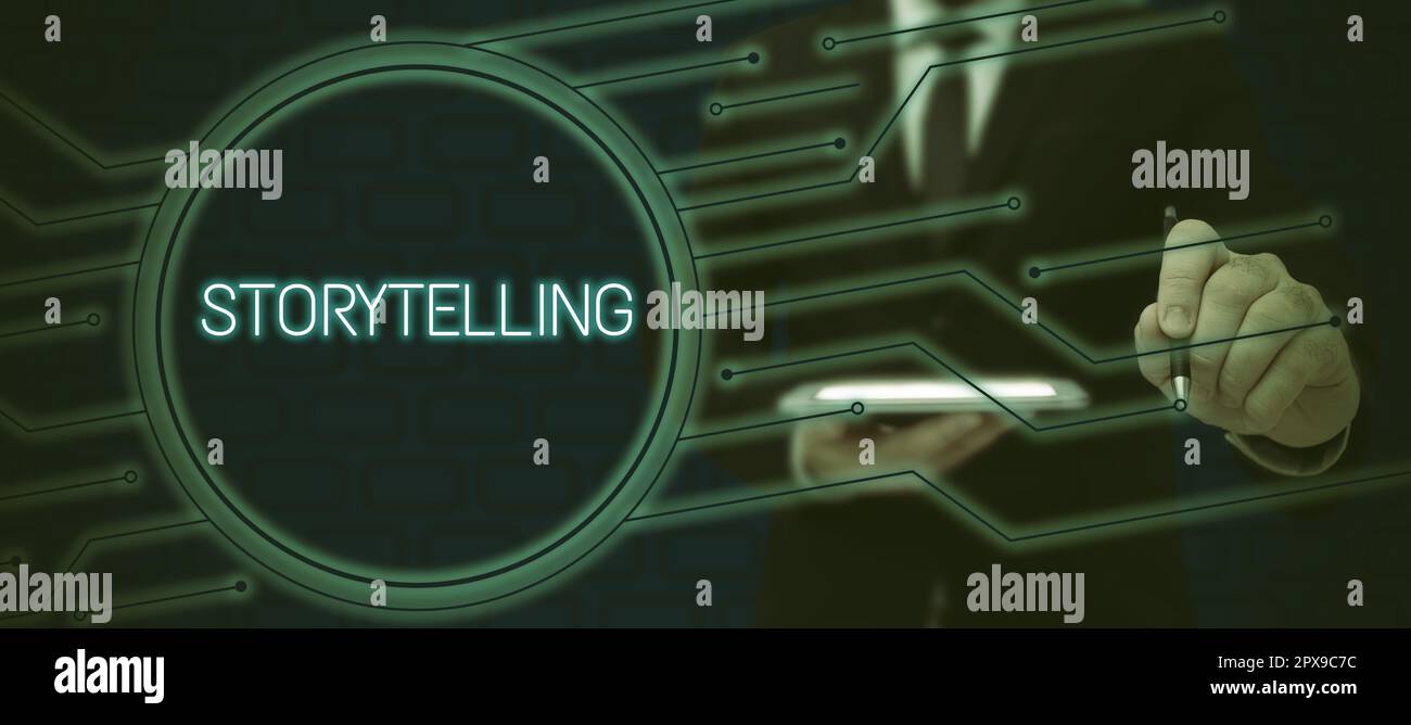 Hand writing sign Storytelling, Business overview social and cultural ...