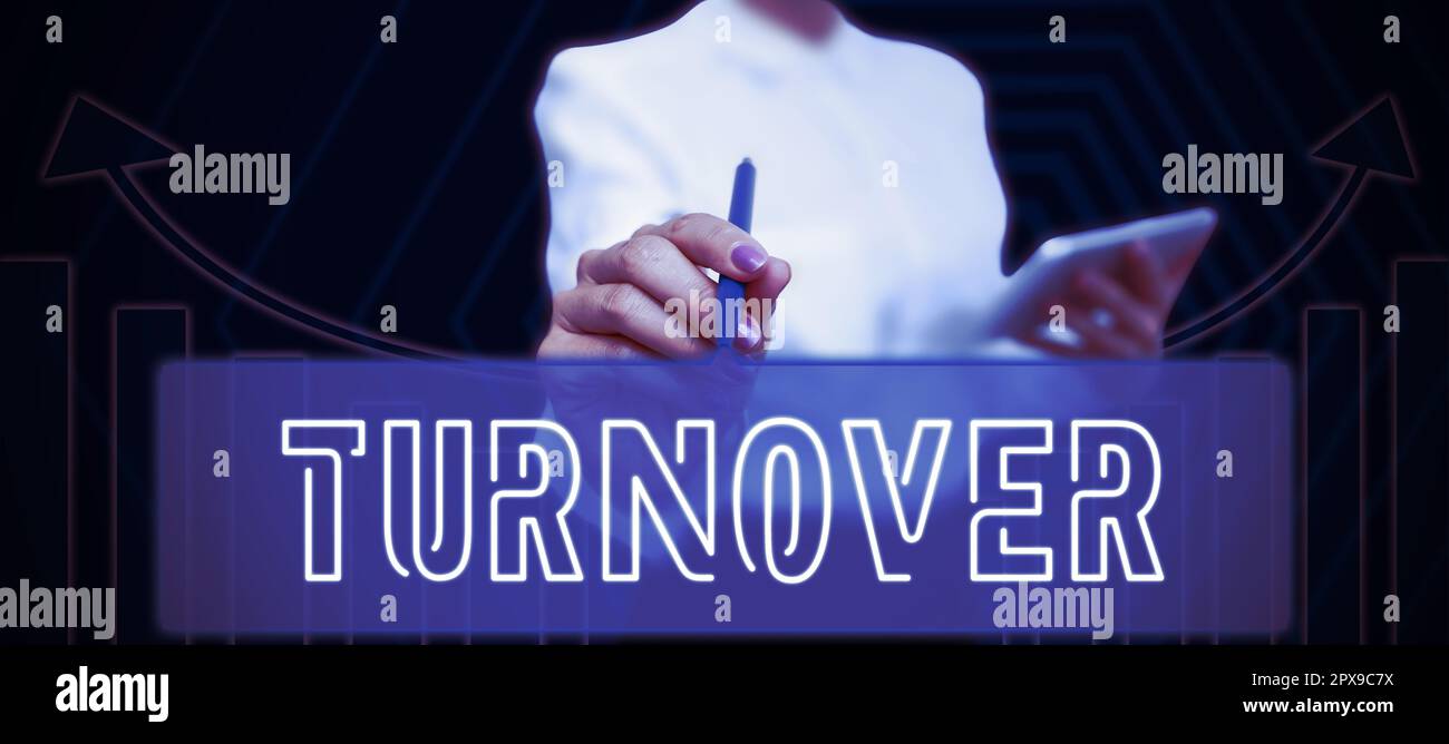 Text caption presenting Turnover, Internet Concept the percentage of ...