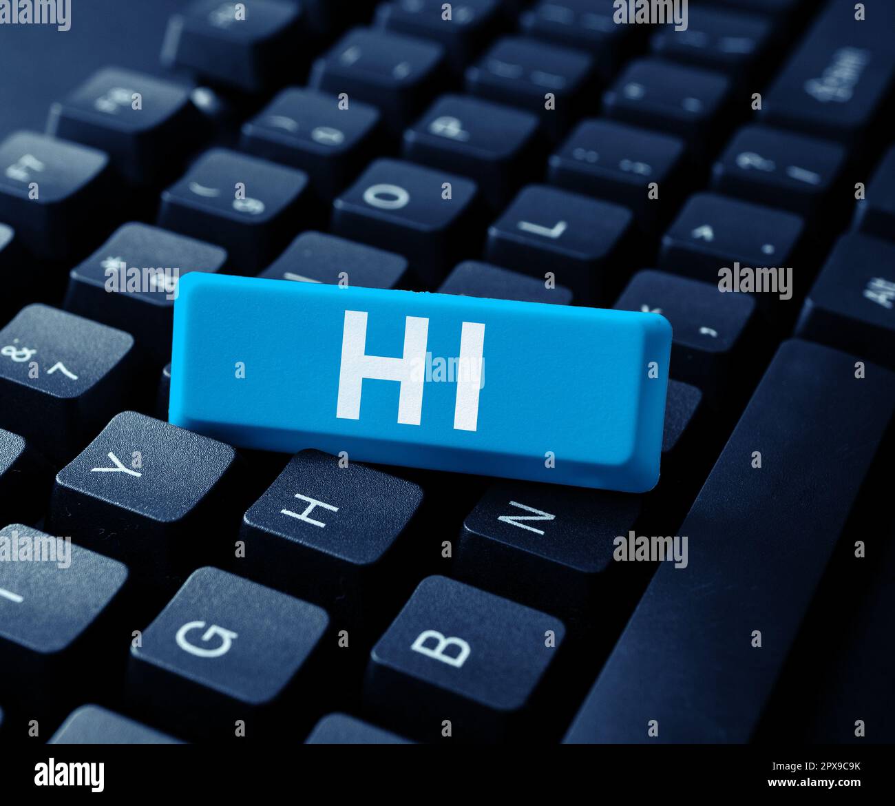 Hand writing sign Hi, Concept meaning used as a greeting or to begin a ...