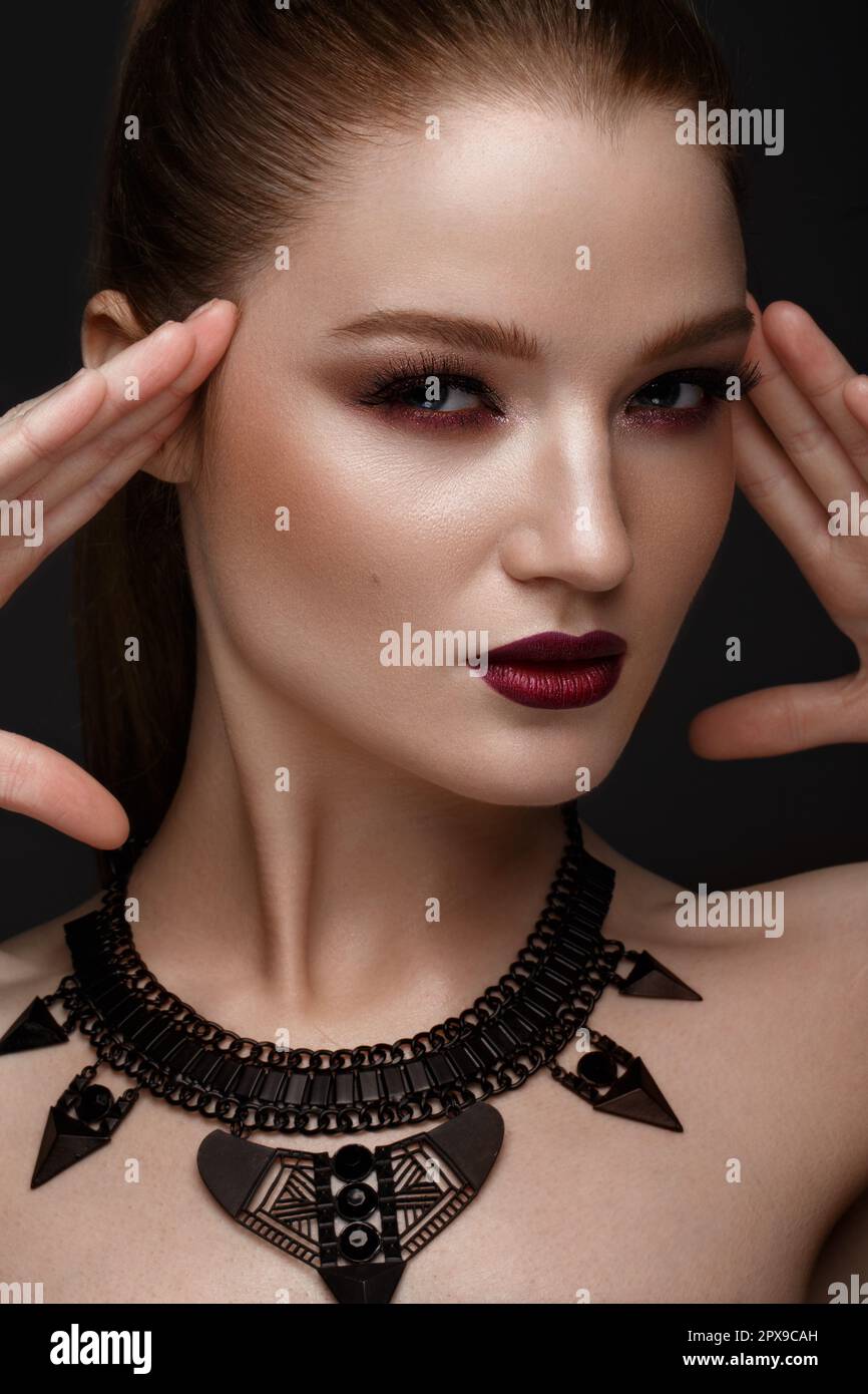 Beautiful girl with classic make up. Beauty face. Photos shot in studio ...