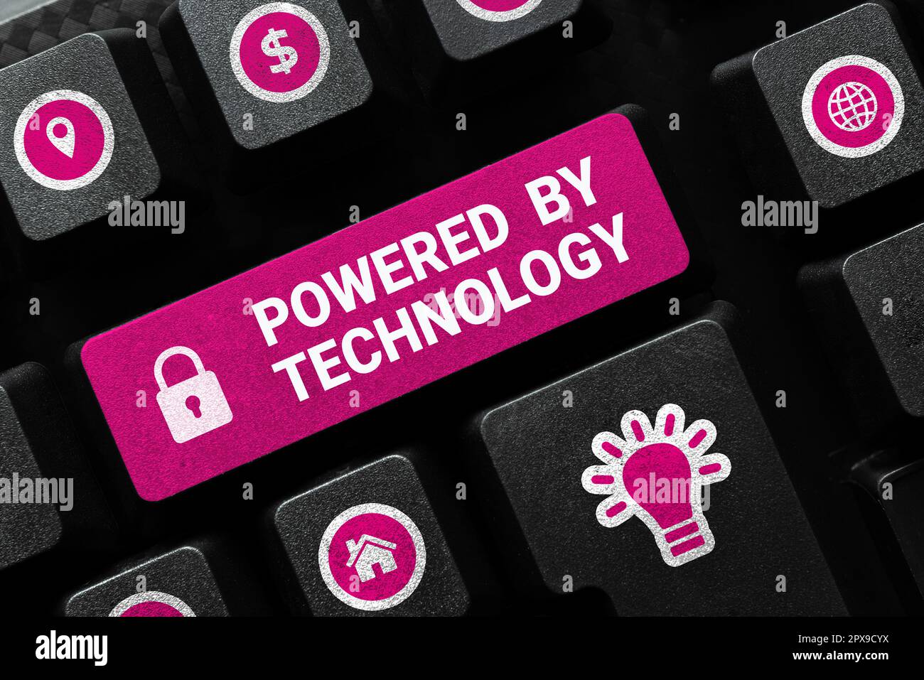 Hand writing sign Powered By Technology, Concept meaning Breakthrough ...