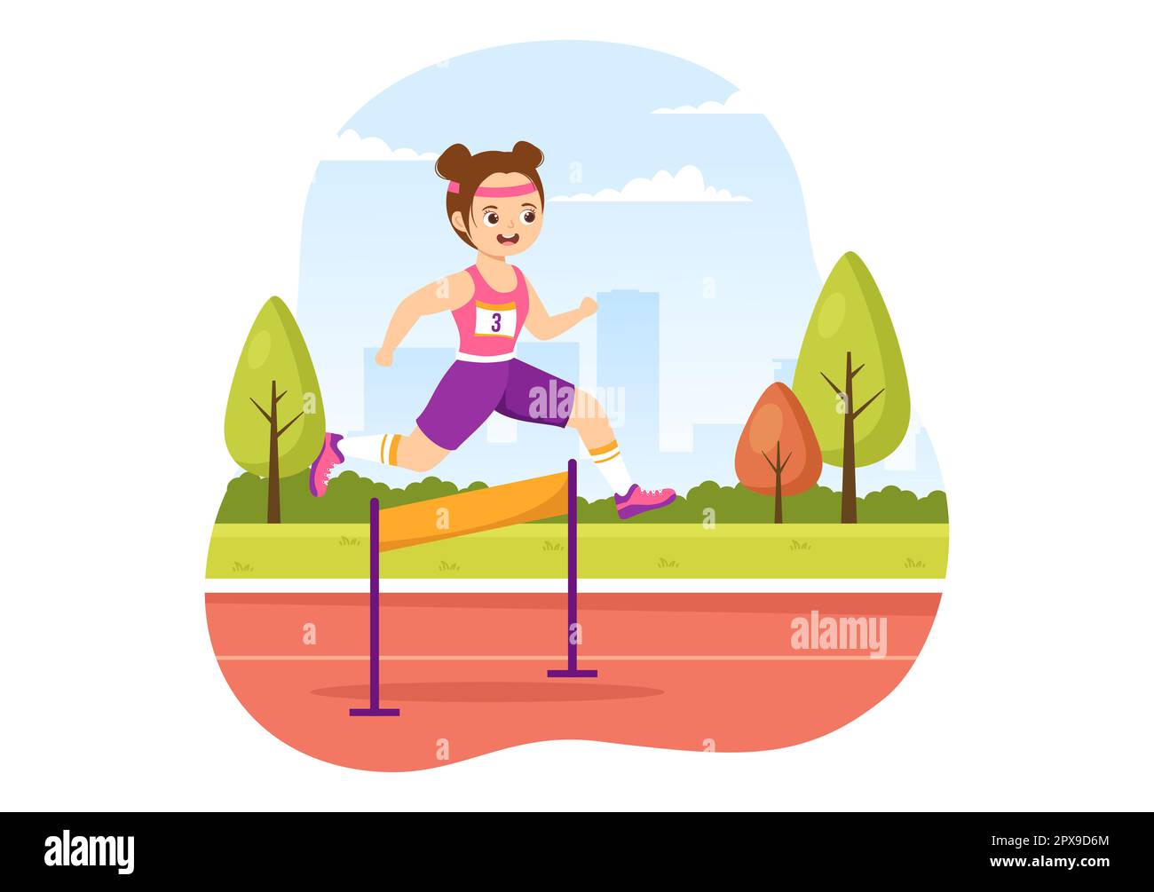 Kids Athlete Run Hurdle Long Jump Sportsman Game Illustration in ...