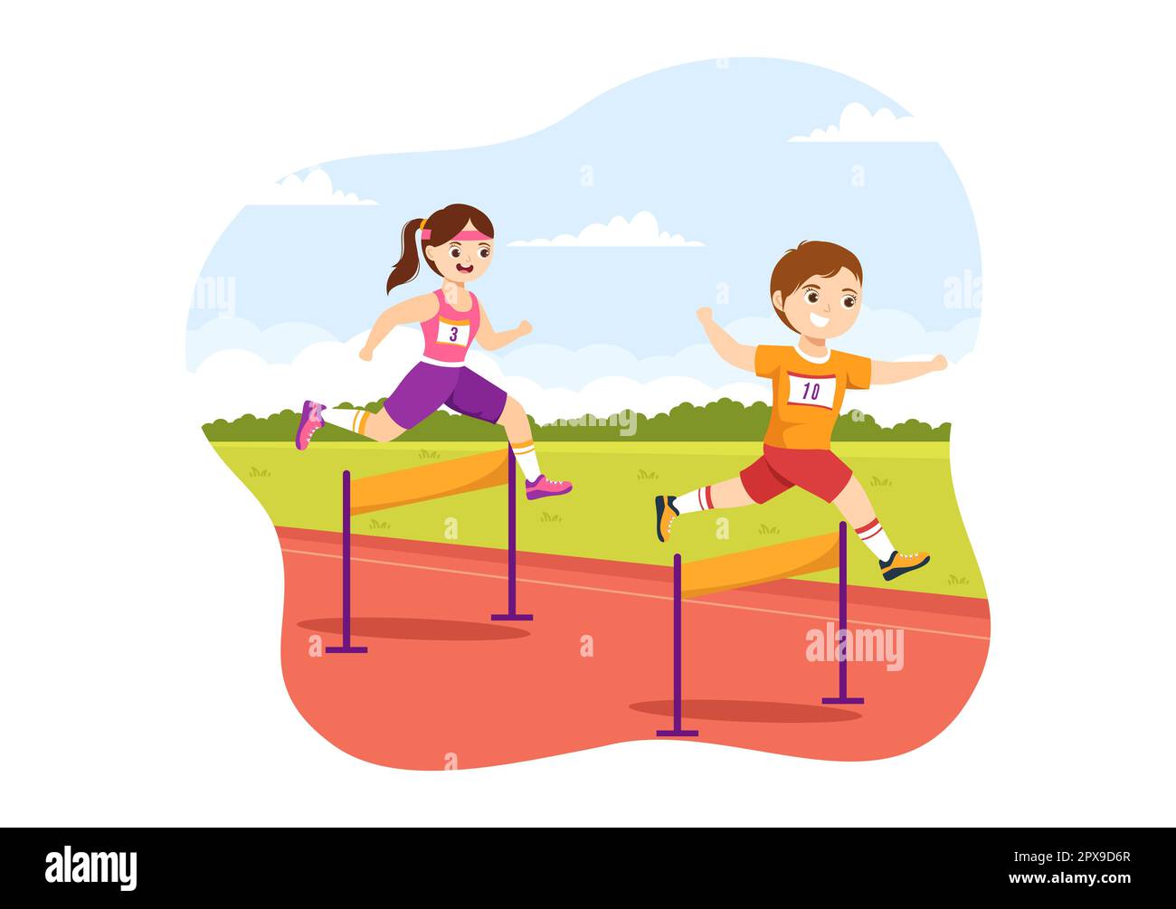 Kids Athlete Run Hurdle Long Jump Sportsman Game Illustration in ...