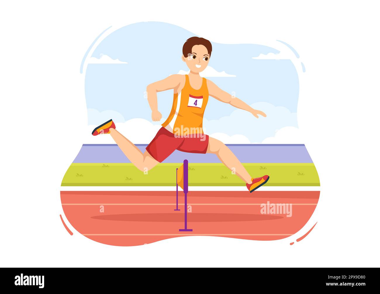 Athlete Run Hurdle Long Jump Sportsman Game Illustration in Obstacle ...