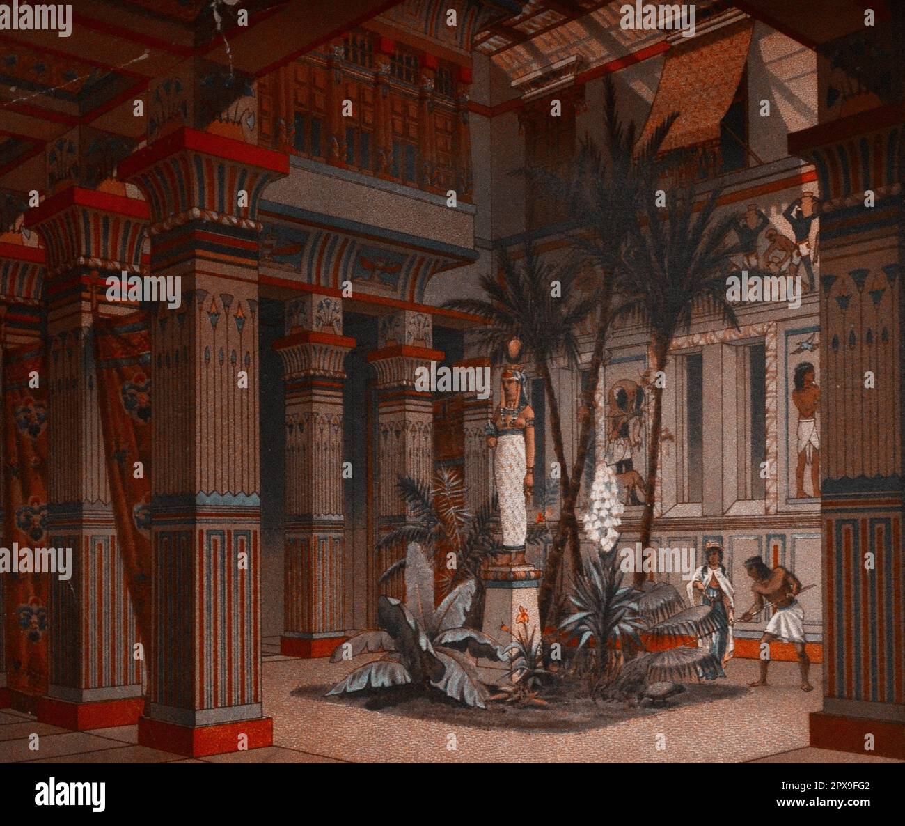 Ancient Egyptian architecture. The courtyard in the home of a wealthy ...