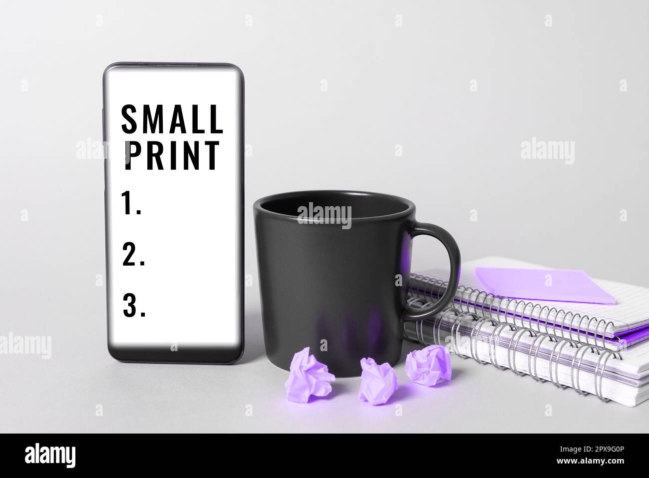 Conceptual caption Small Print, Business idea document that contains ...