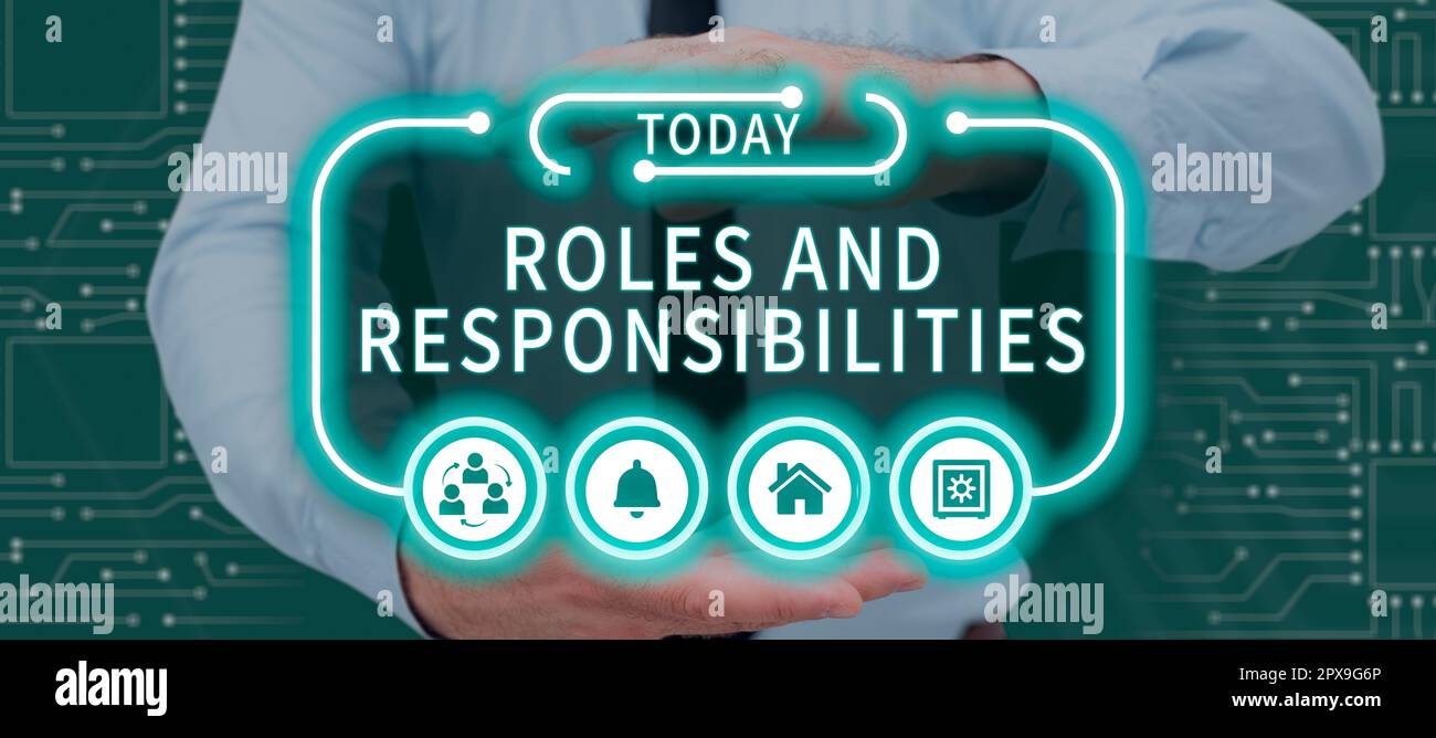 Hand writing sign Roles And Responsibilities, Word Written on Business ...
