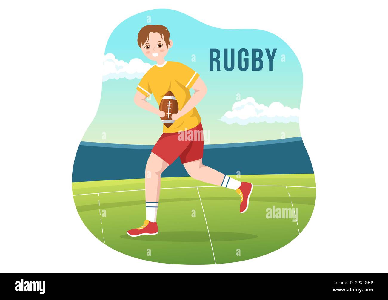 Rugby Player Running Illustration with a Ball in Championship Sport for ...