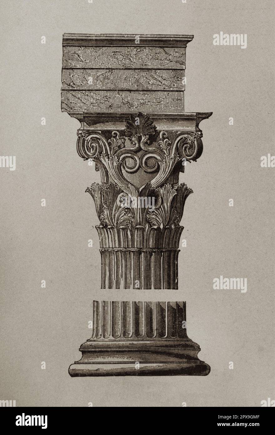 Vintage illustration of Corinthian order. (pillar from Choragic ...