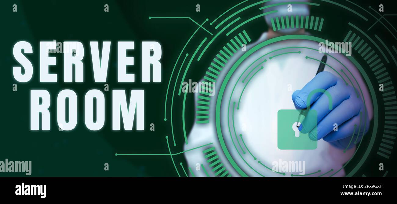 Hand writing sign Server Room, Business idea a room used to store power ...