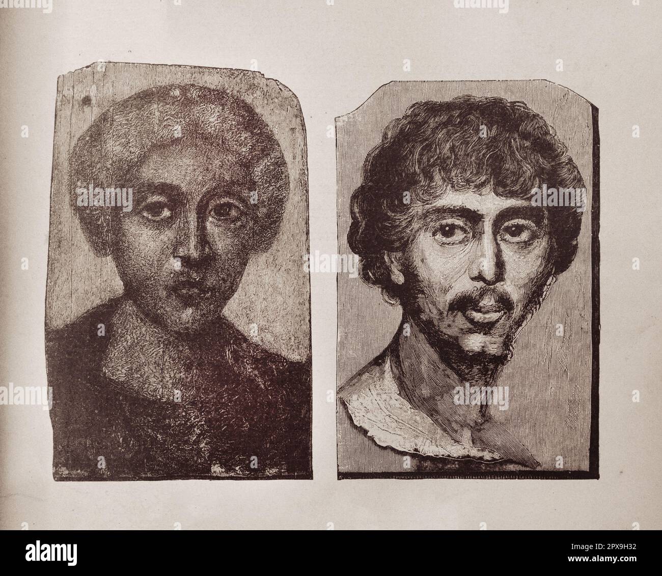 Vintage illustration of Fayum mummy portraits. Mummy portraits or Fayum ...