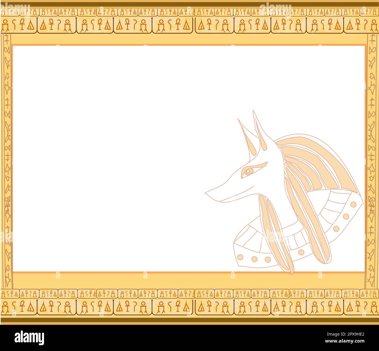 abstract grunge frame with god Anubis and hieroglyphs as a pattern ...