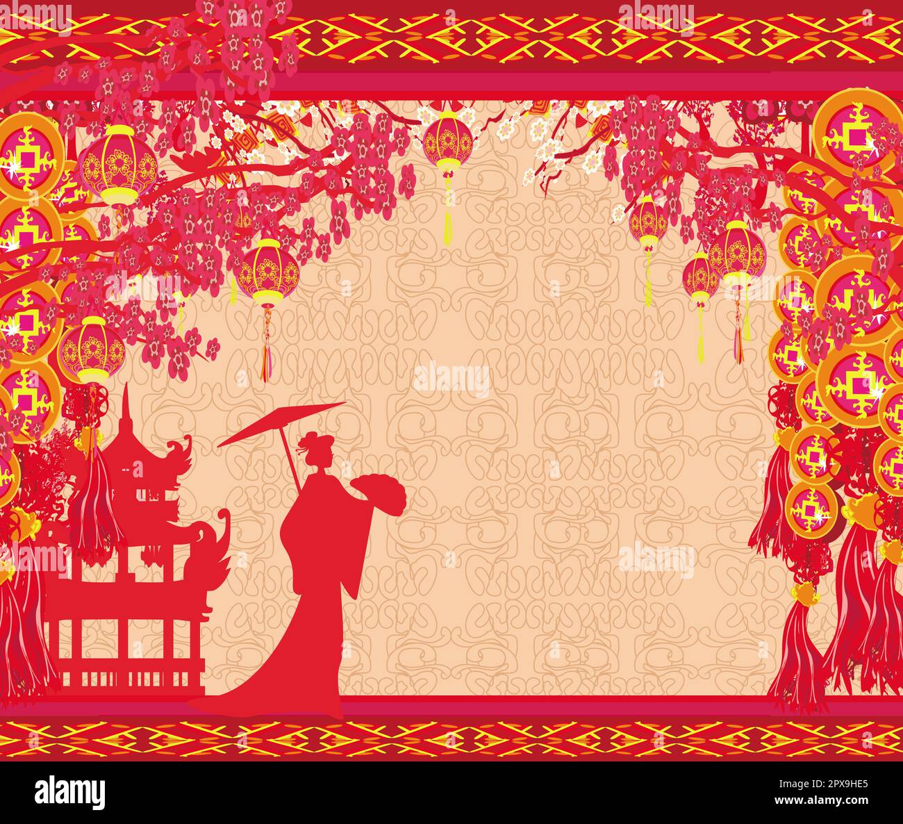 Abstract decorative frame with Asian girl Stock Photo - Alamy