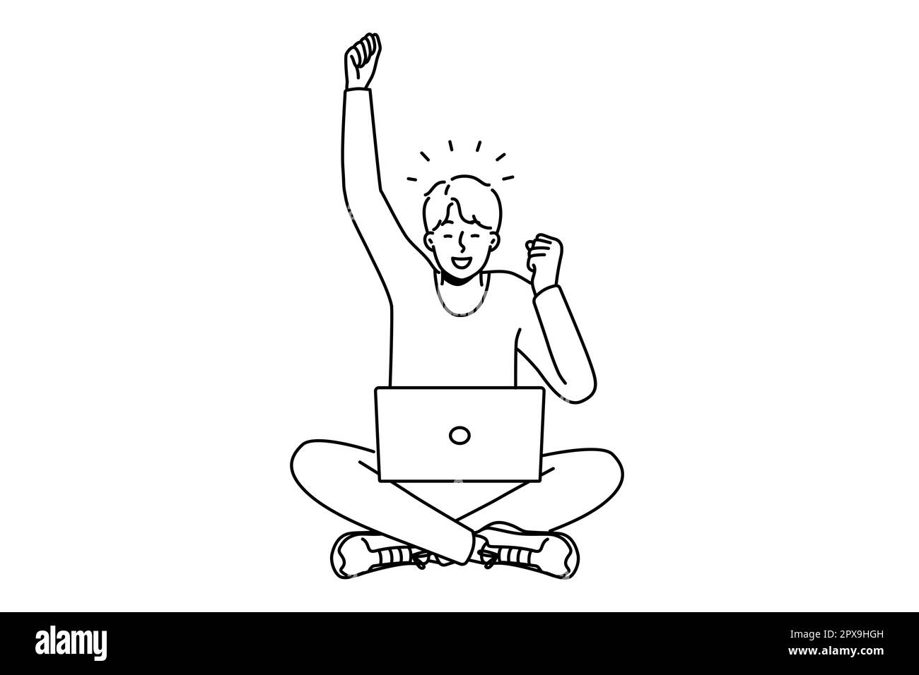 Excited young man use laptop triumph with good news or message online ...