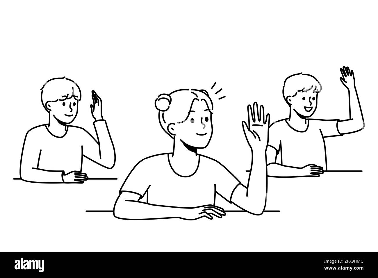 Kids raise their hands in class Black and White Stock Photos & Images ...