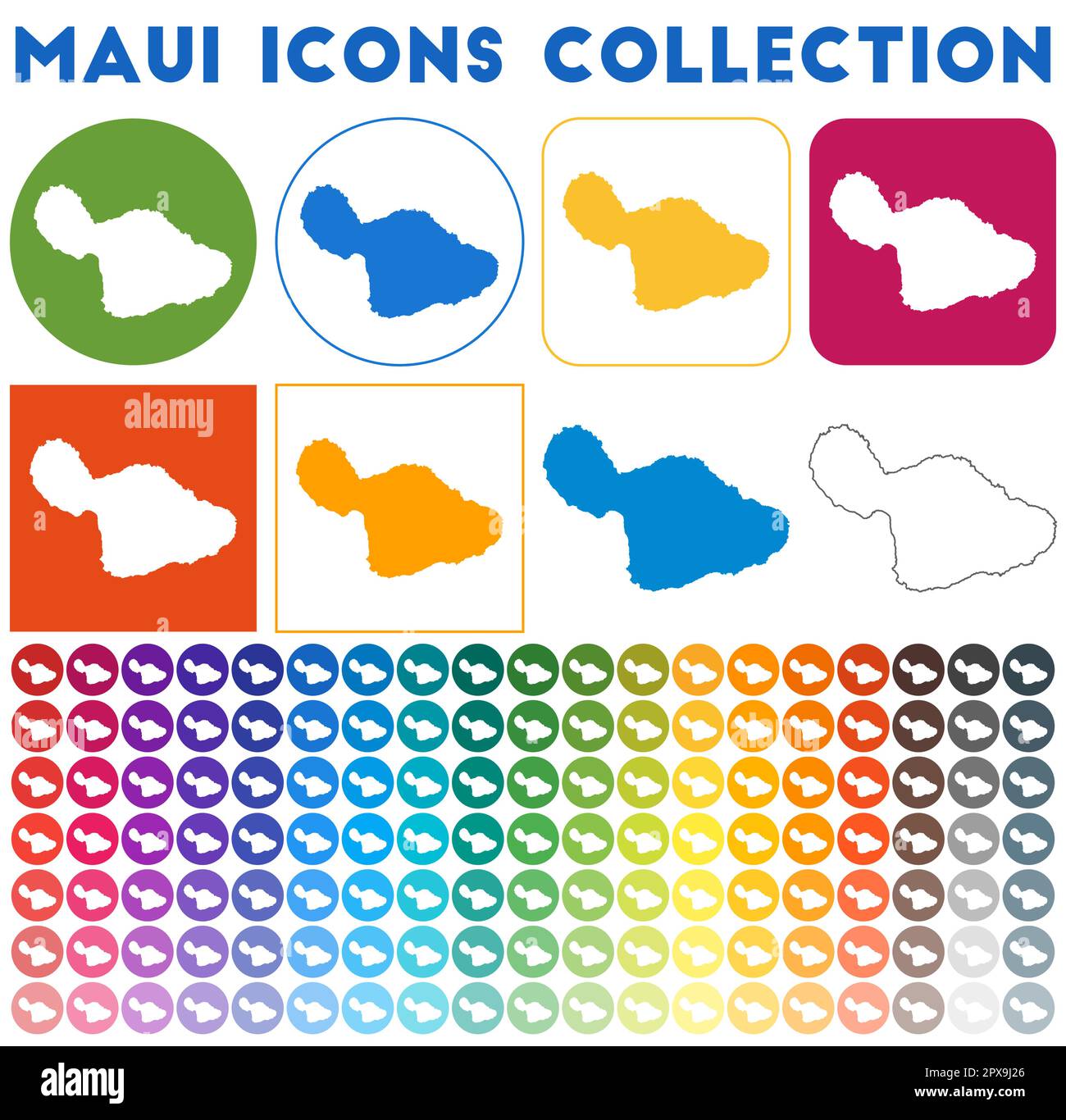 Maui icons collection. Bright colorful trendy map icons. Modern Maui ...