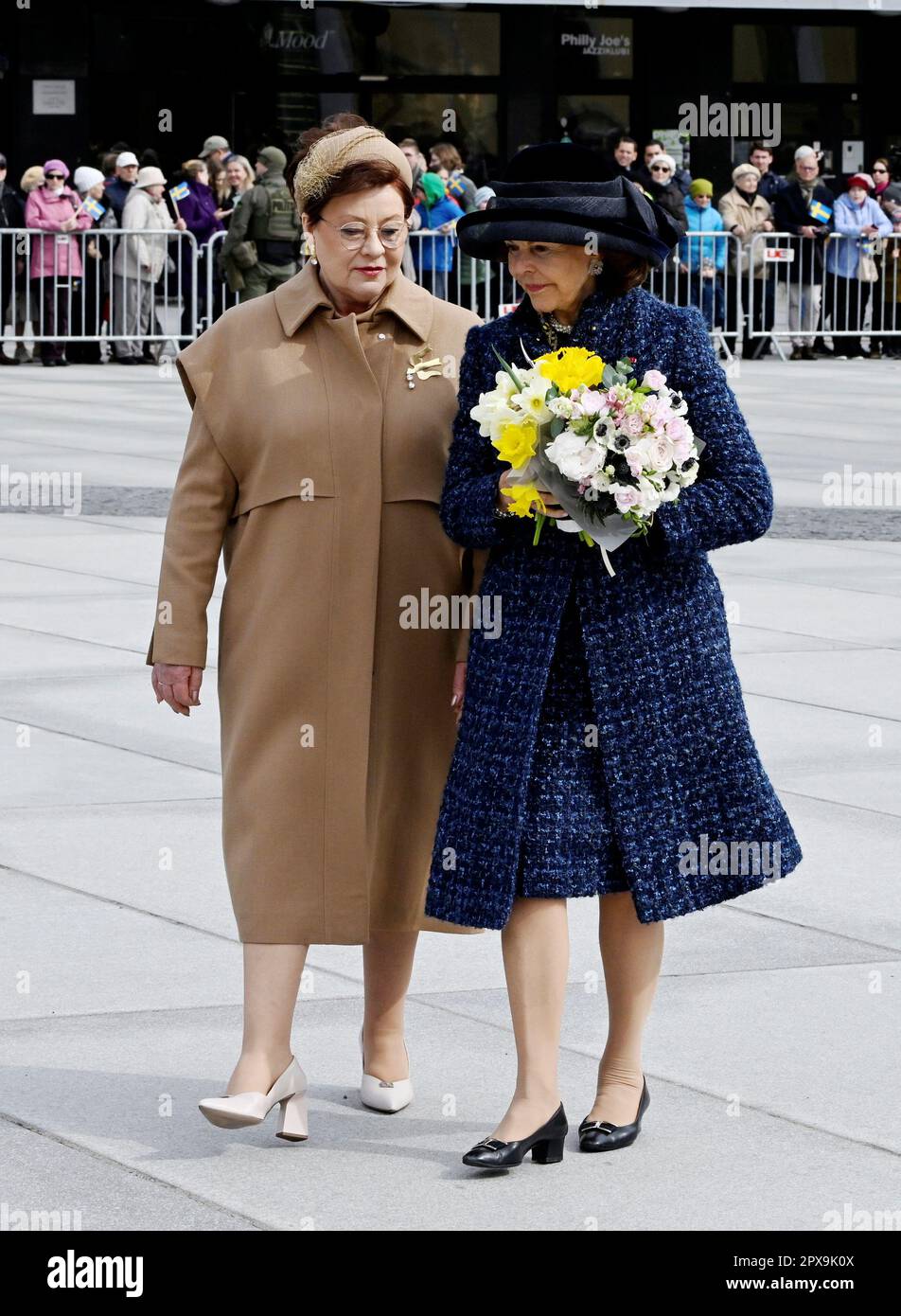Queen Silvia and Mrs Sirje Karis during a welcome ceremony at Freedom ...
