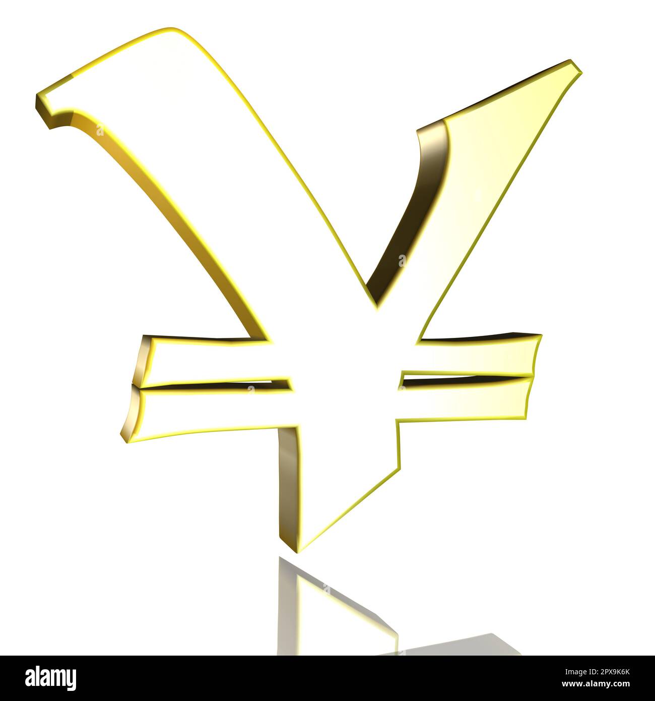 Yen currency symbol in yellow, gold on a white background as a 3D ...