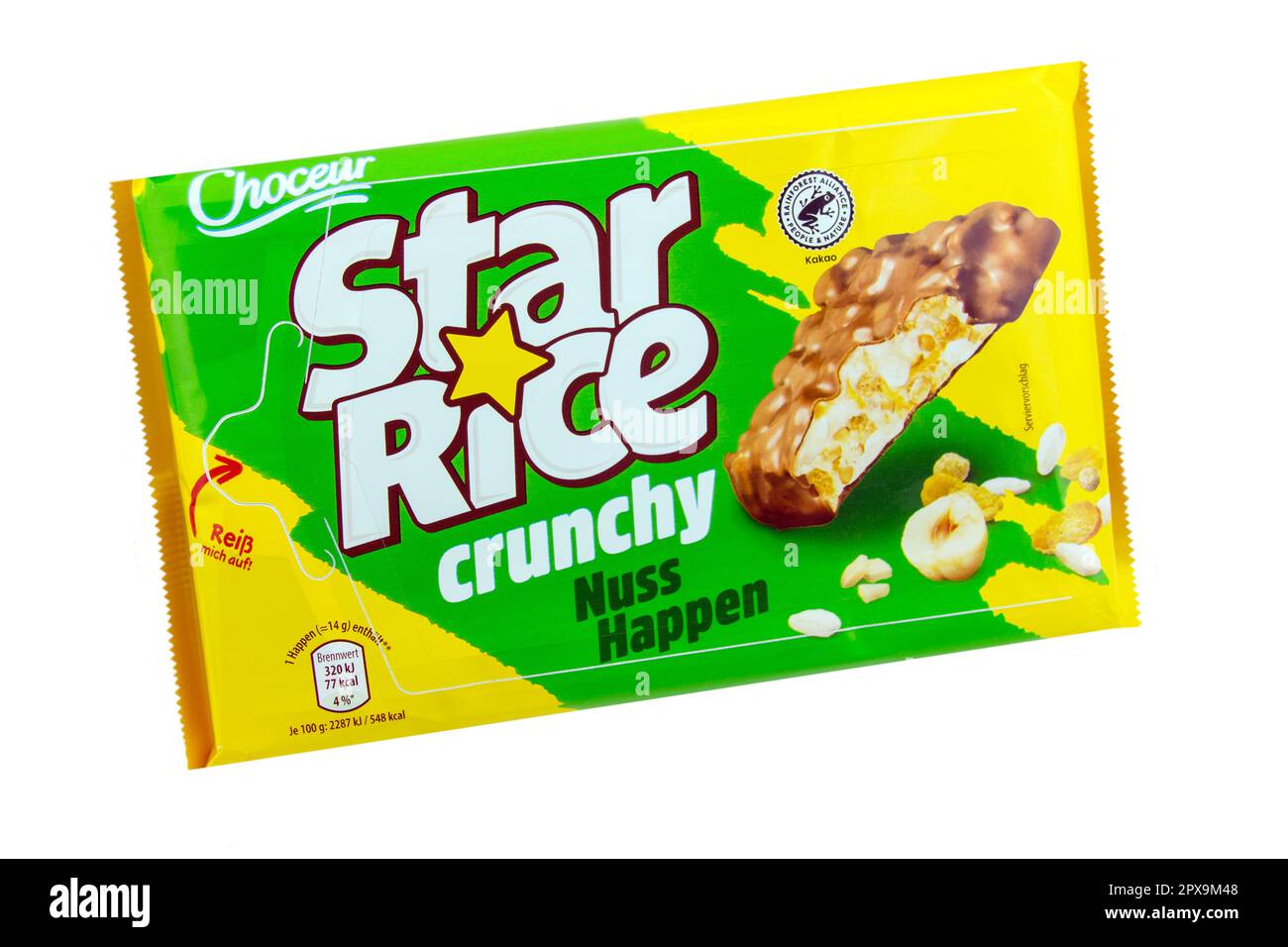 Choceur Star Rice crunchy Nuss Reis Happen auf weißem Hintergrund Stock ...