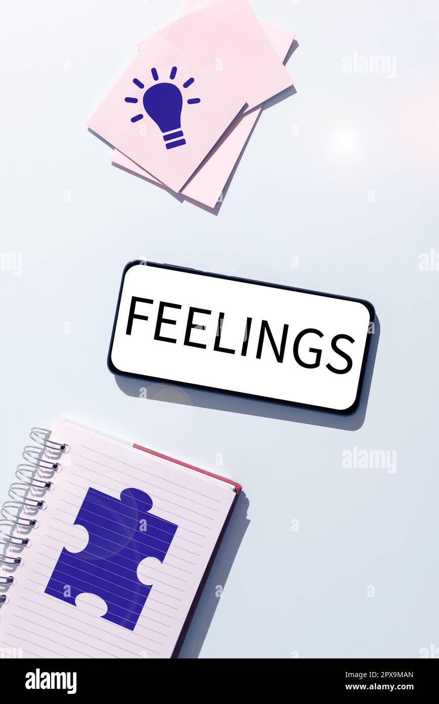 Writing displaying text Feelings, Business idea causing happy positive ...