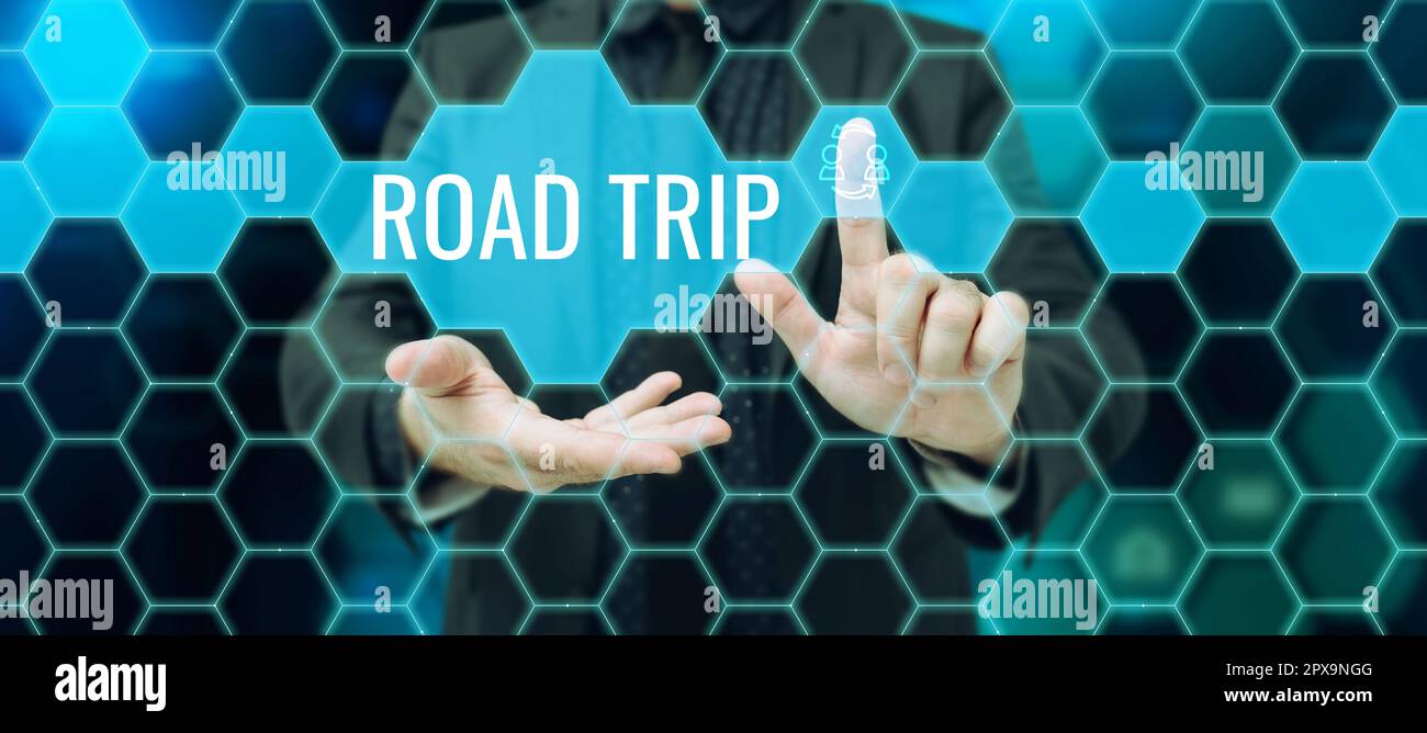 Hand writing sign Road Trip, Word Written on Roaming around places with ...