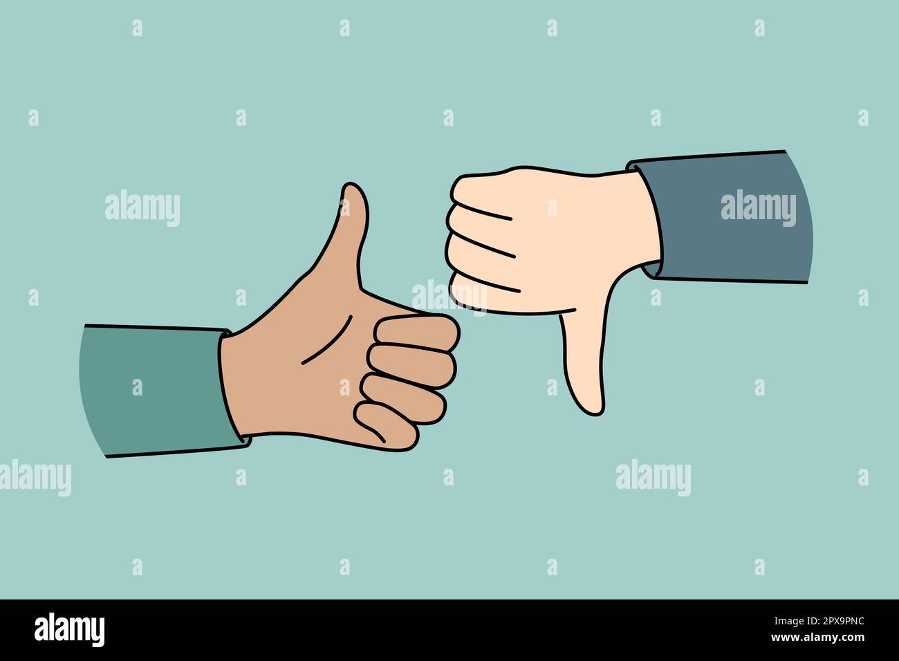 Closeup of people hands showing thumb up and down. Man or woman ...