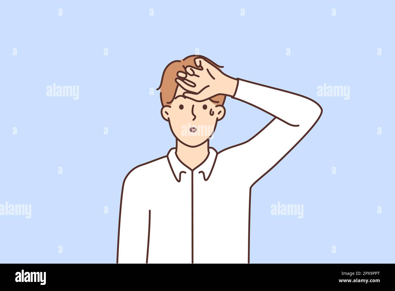 Unhealthy young man suffer from heatstroke. Unwell guy sweating ...